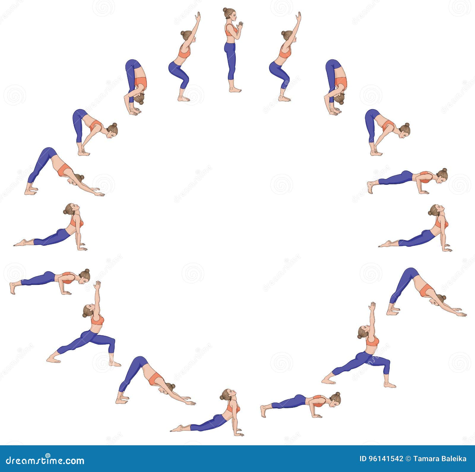 Sun Salutation Surya Namaskara B Yoga Sequence Stock Vector