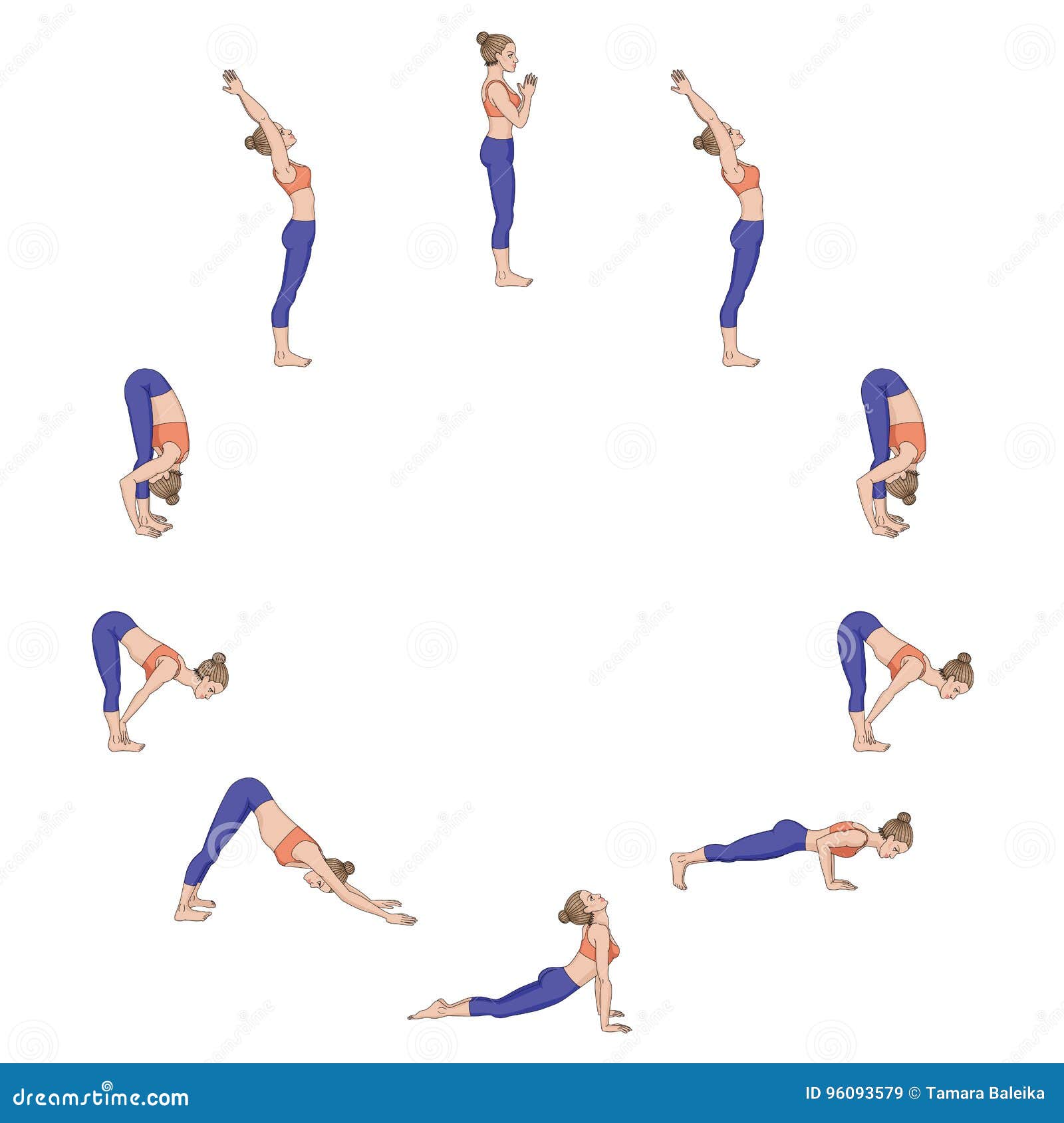 Sun Salutation. Surya Namaskara a. Yoga Sequence Stock Vector ...