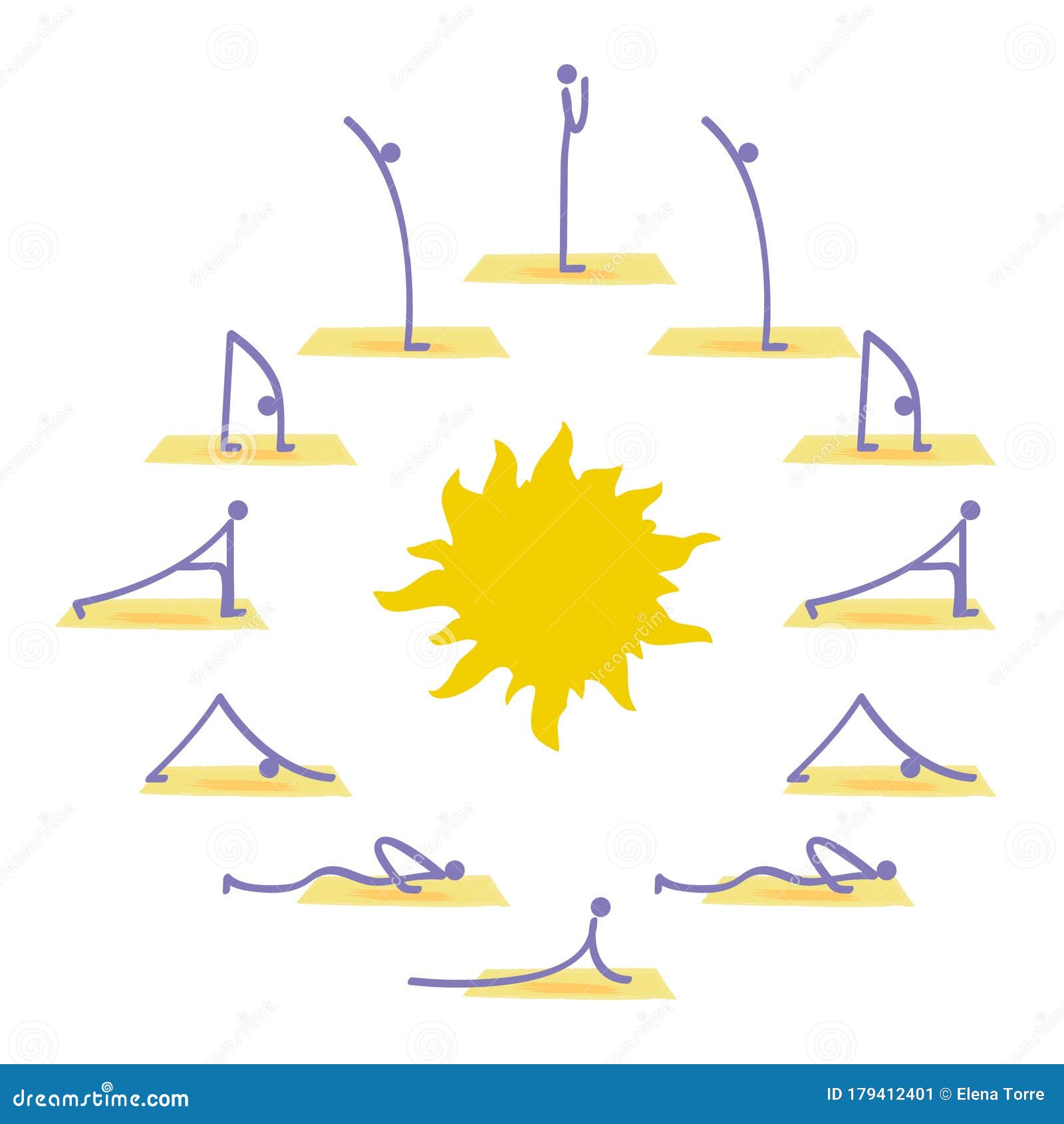 Sun Salutation Yoga Postures Surya Namaskar Stock Vector