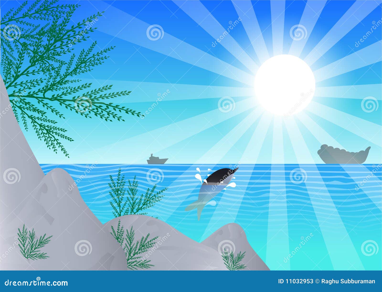 Sun and sea stock illustration. Illustration of coast - 11032953