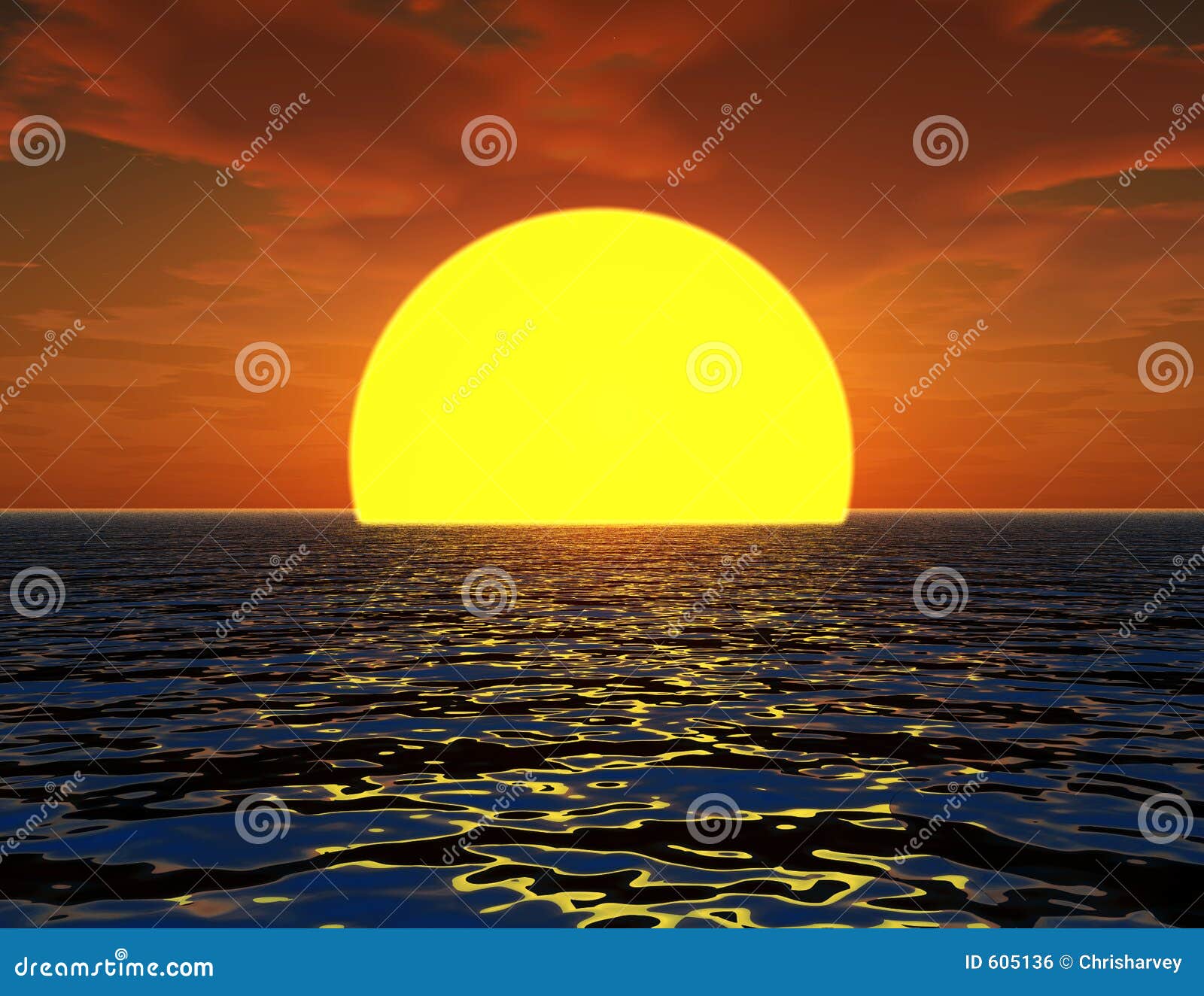 Sun in the Sea 2 stock illustration. Illustration of render - 605136