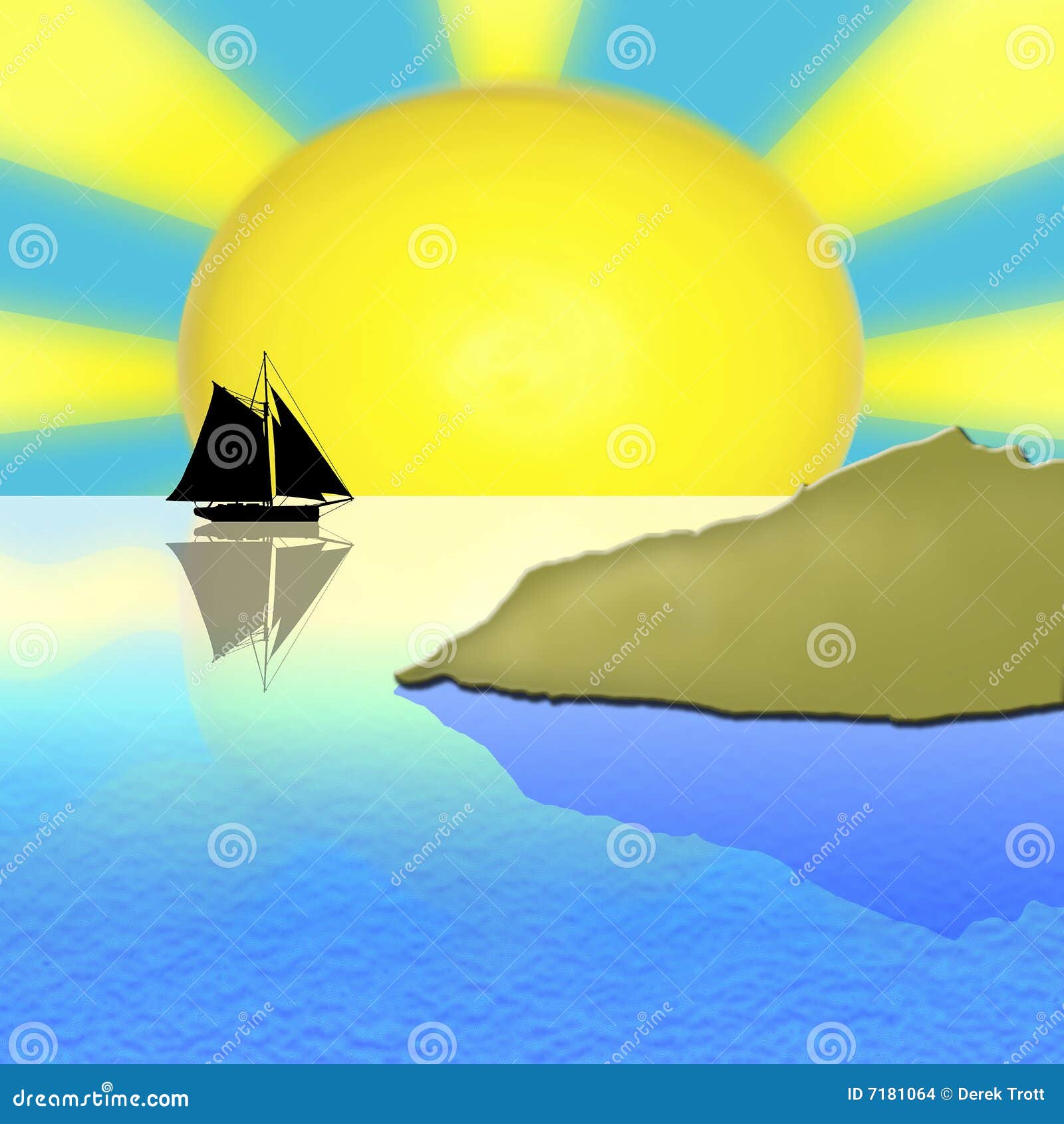 Sun sea boat stock illustration. Illustration of water - 7181064