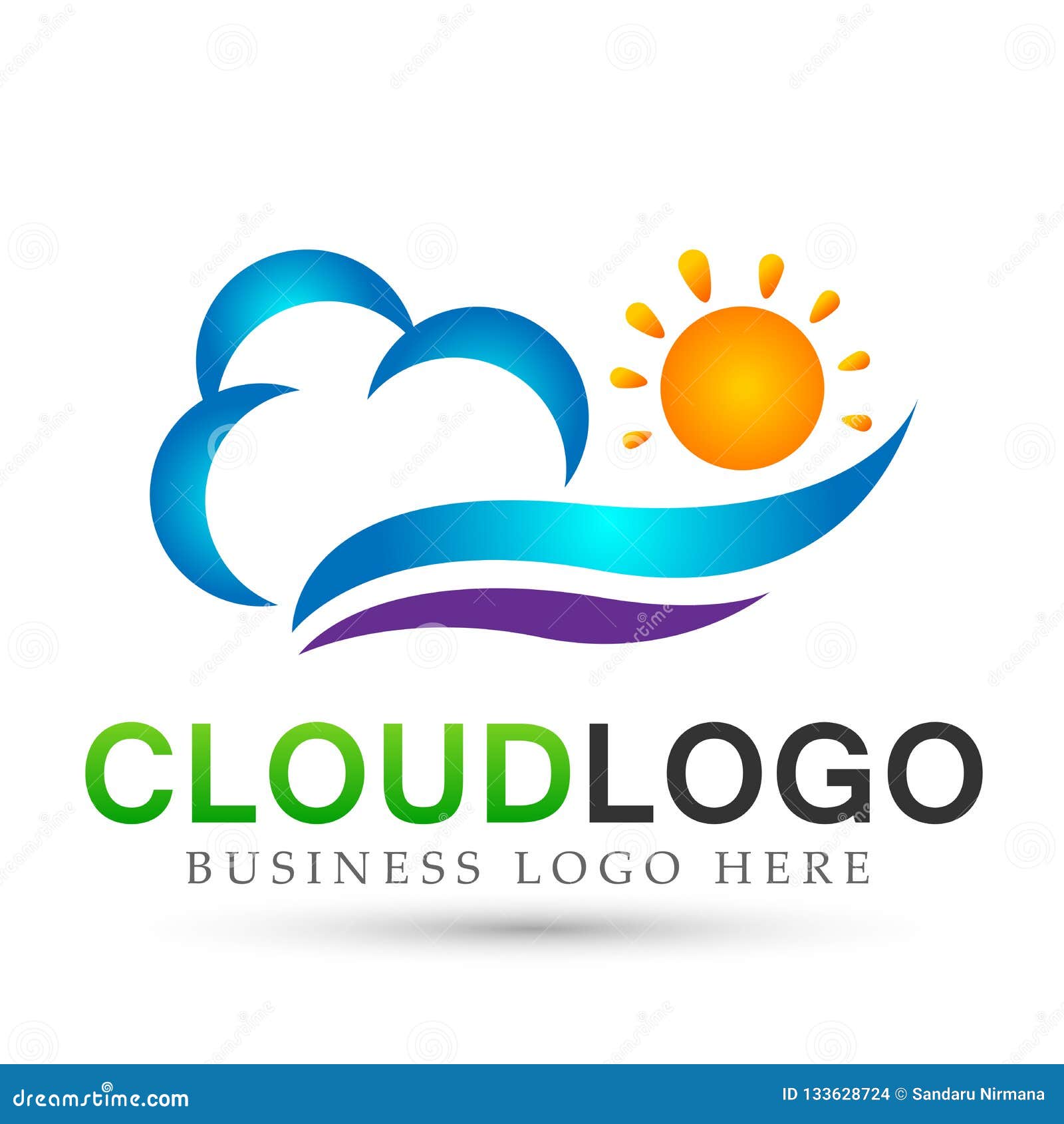 Sun Sea Cloud Water Wave Logo Vector Element Icon Design Vector on ...