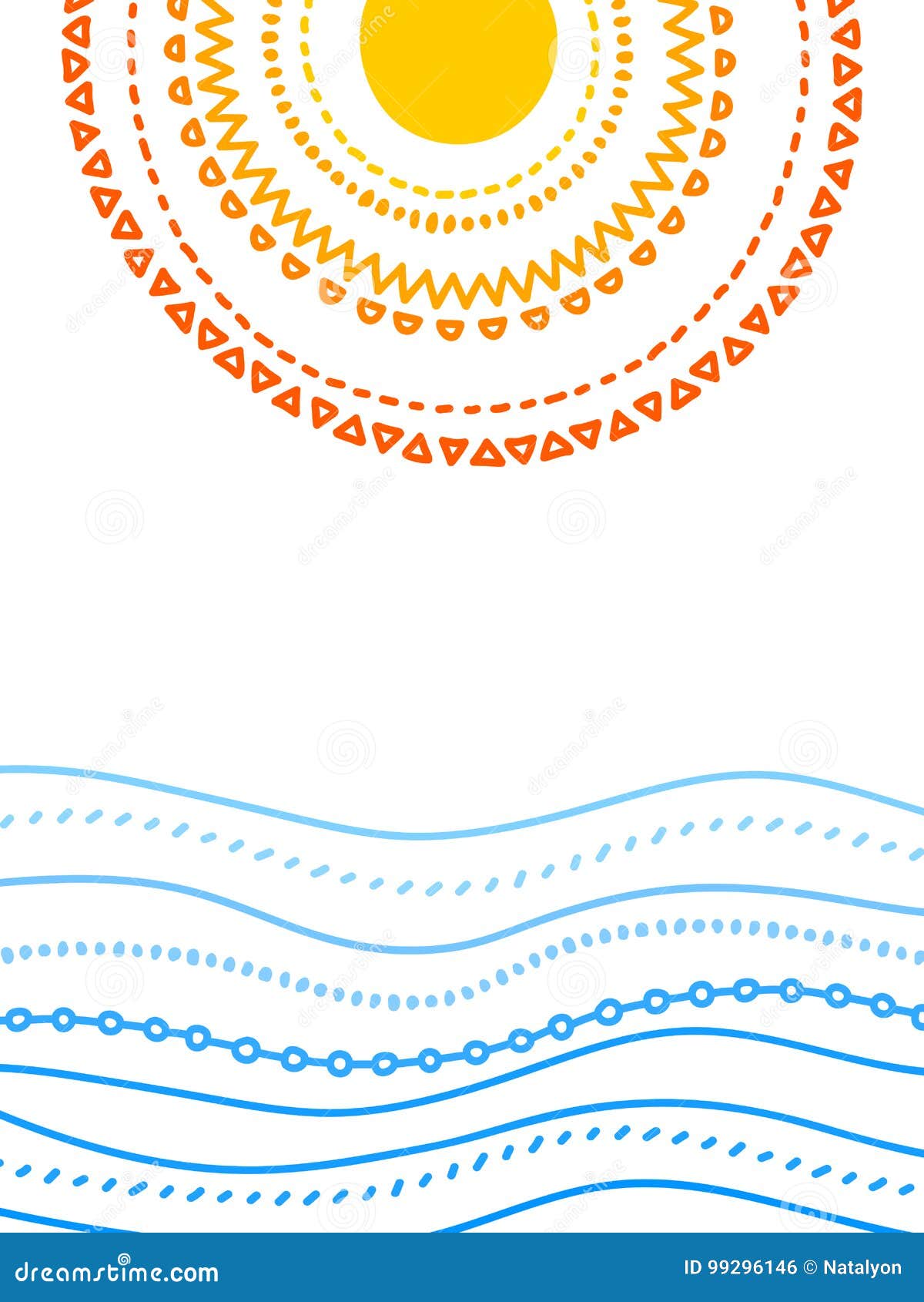 Sun and the Sea Doodle Poster Template, Vector Stock Vector ...