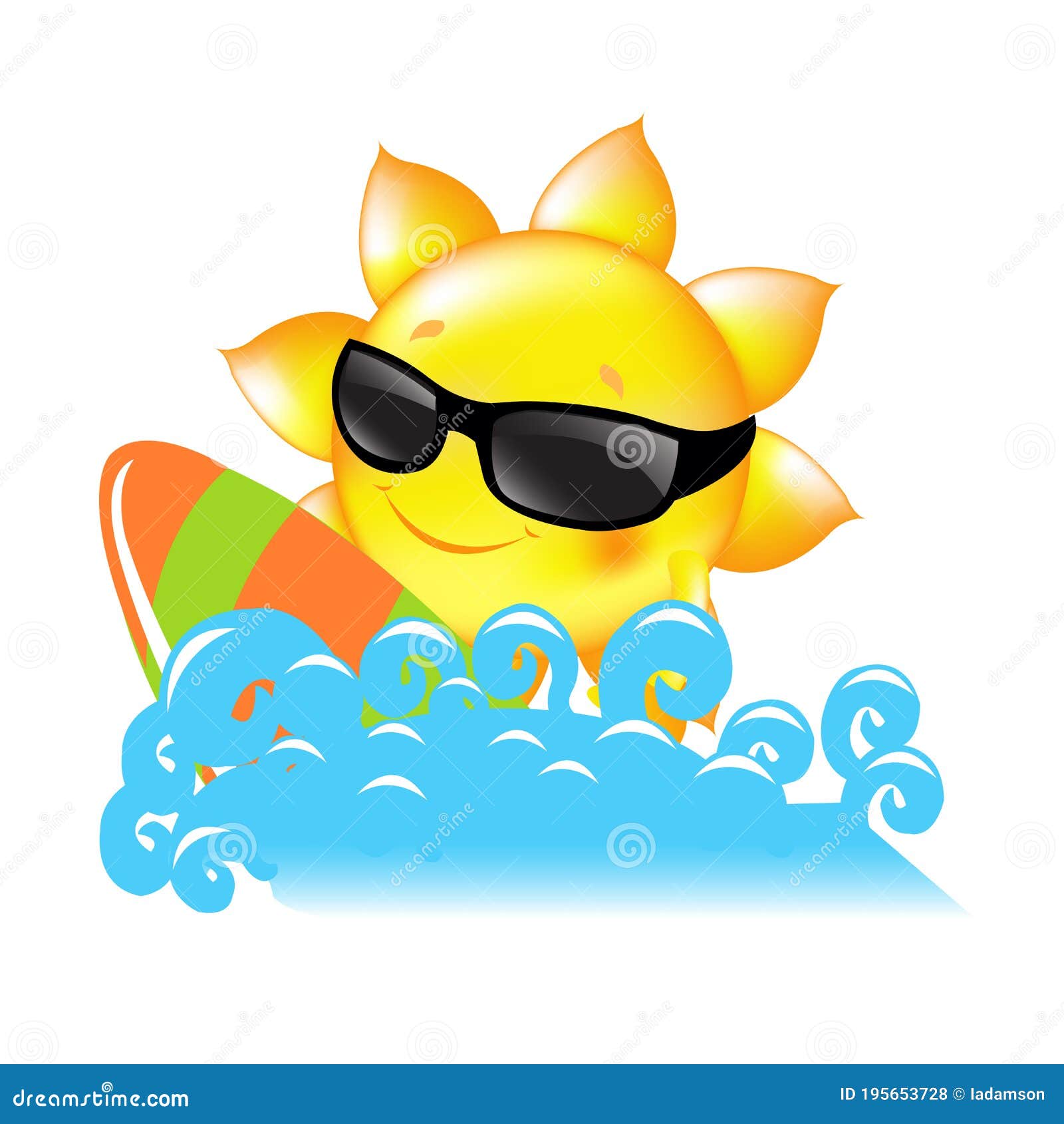 Sun and Sea stock vector. Illustration of orange, characters - 195653728