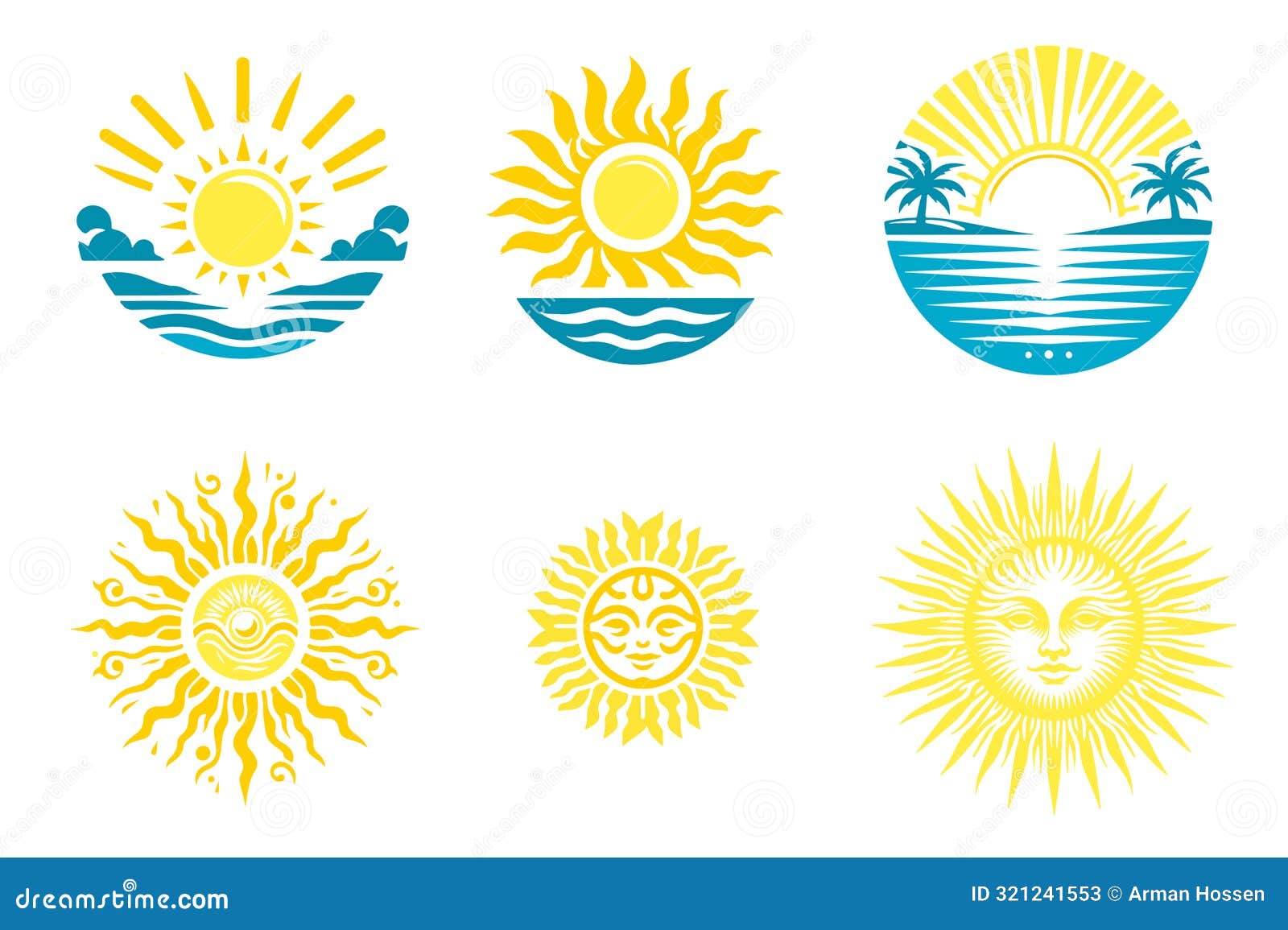 Sun and Sea Victor, Silhouette Victor Style, White Background Stock ...