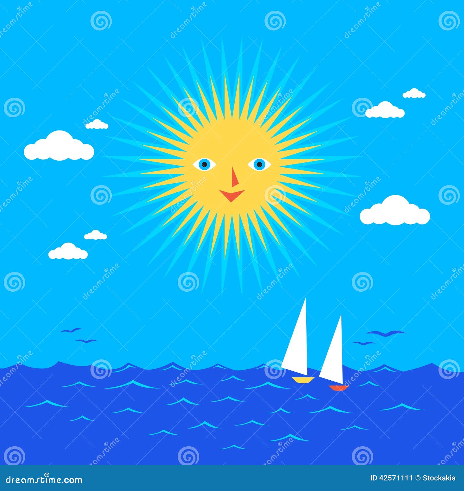 Sun and Sea. Vector Illustration Stock Vector - Illustration of ...