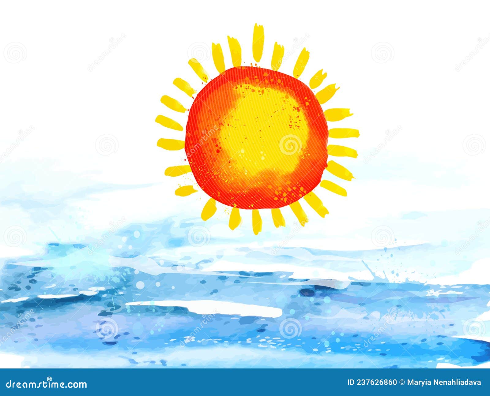 Sun and Sea Watercolor. Vector Illustration Stock Vector - Illustration ...