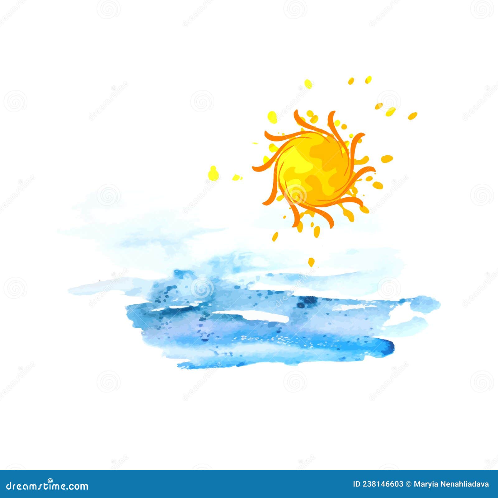 Sun and Sea Watercolor. Vector Illustration Stock Vector - Illustration ...