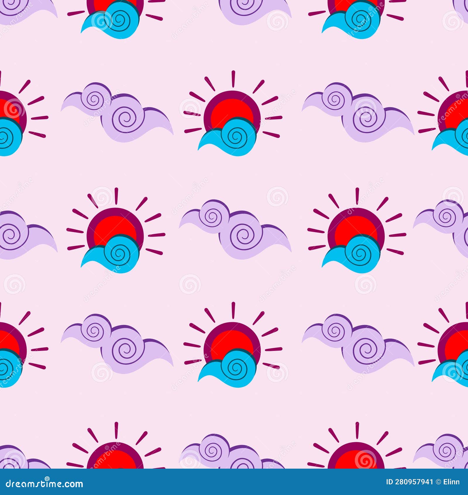 Sun and Sea Wave Abstract Repeat Pattern on Purple Background Stock ...