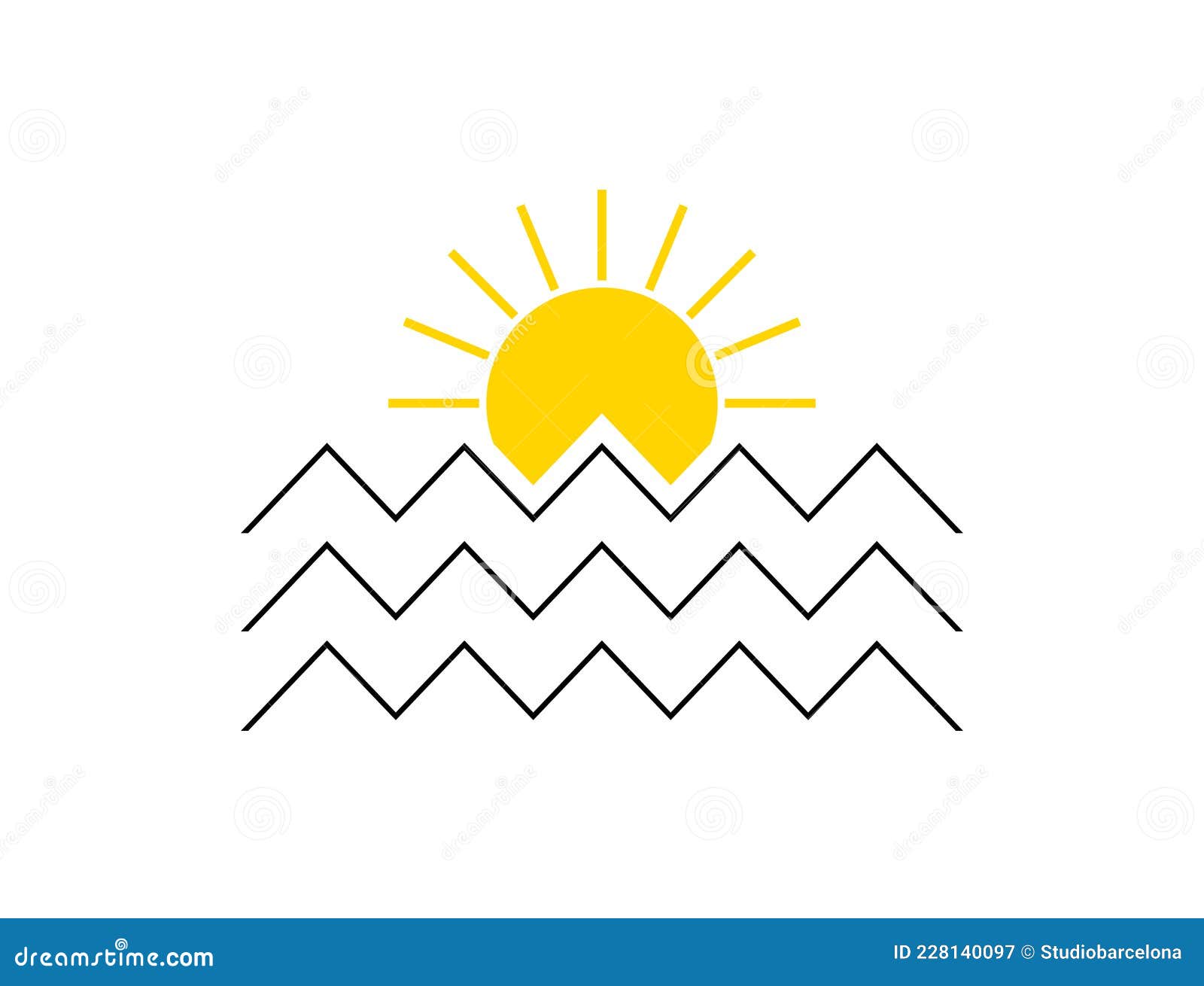 Sun and sea waves symbol. stock vector. Illustration of symbol - 228140097