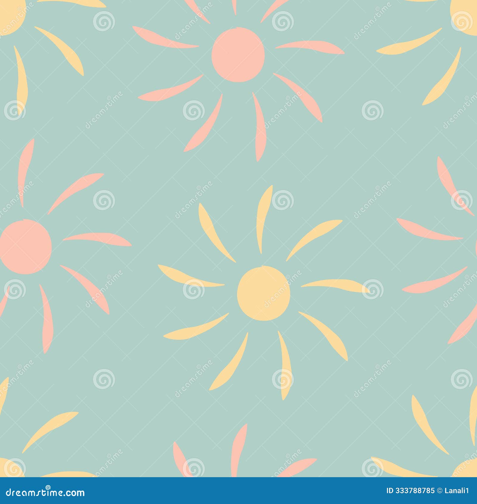 Sun. Seamless Pattern. Infinitely Repeating Celestial Ornament. Green ...