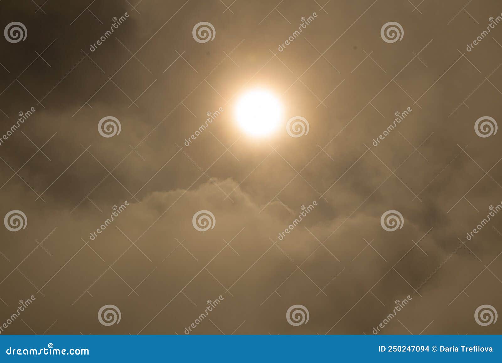 Sun Seeing through Dense Fog and Clouds. Weather Conditions Stock Photo ...