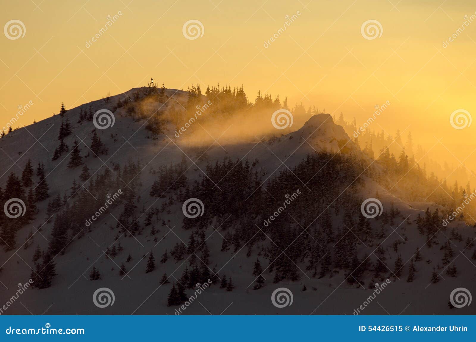 Sun Set in Mountains with Winter and Cold Scenery Stock Image - Image ...