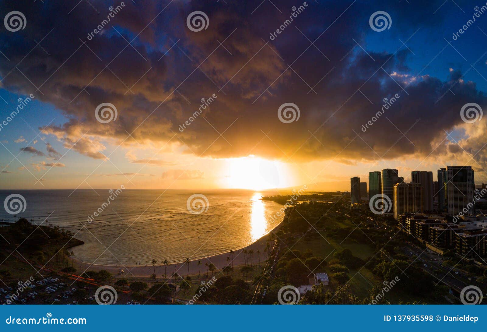Sun Set Over Skyline of Honolulu Stock Photo - Image of nature ...