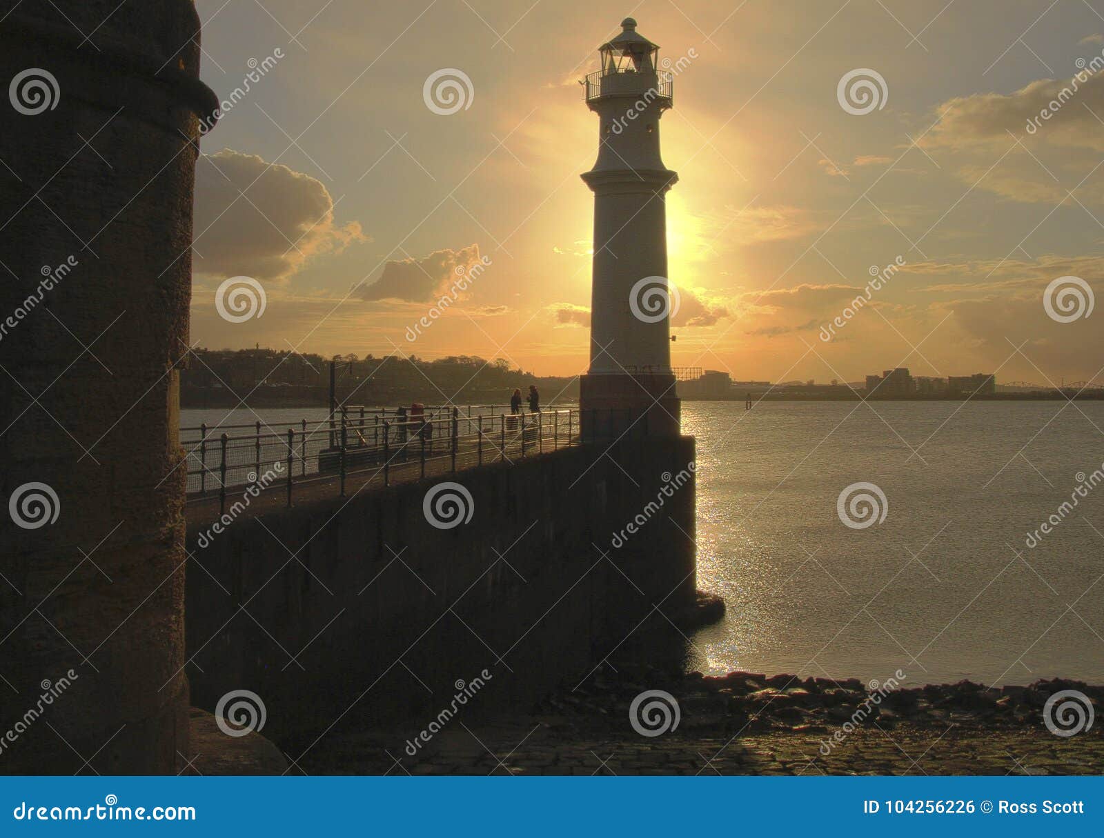 Sun Sets Behind a Lighthouse Stock Photo - Image of edinburgh, hour ...