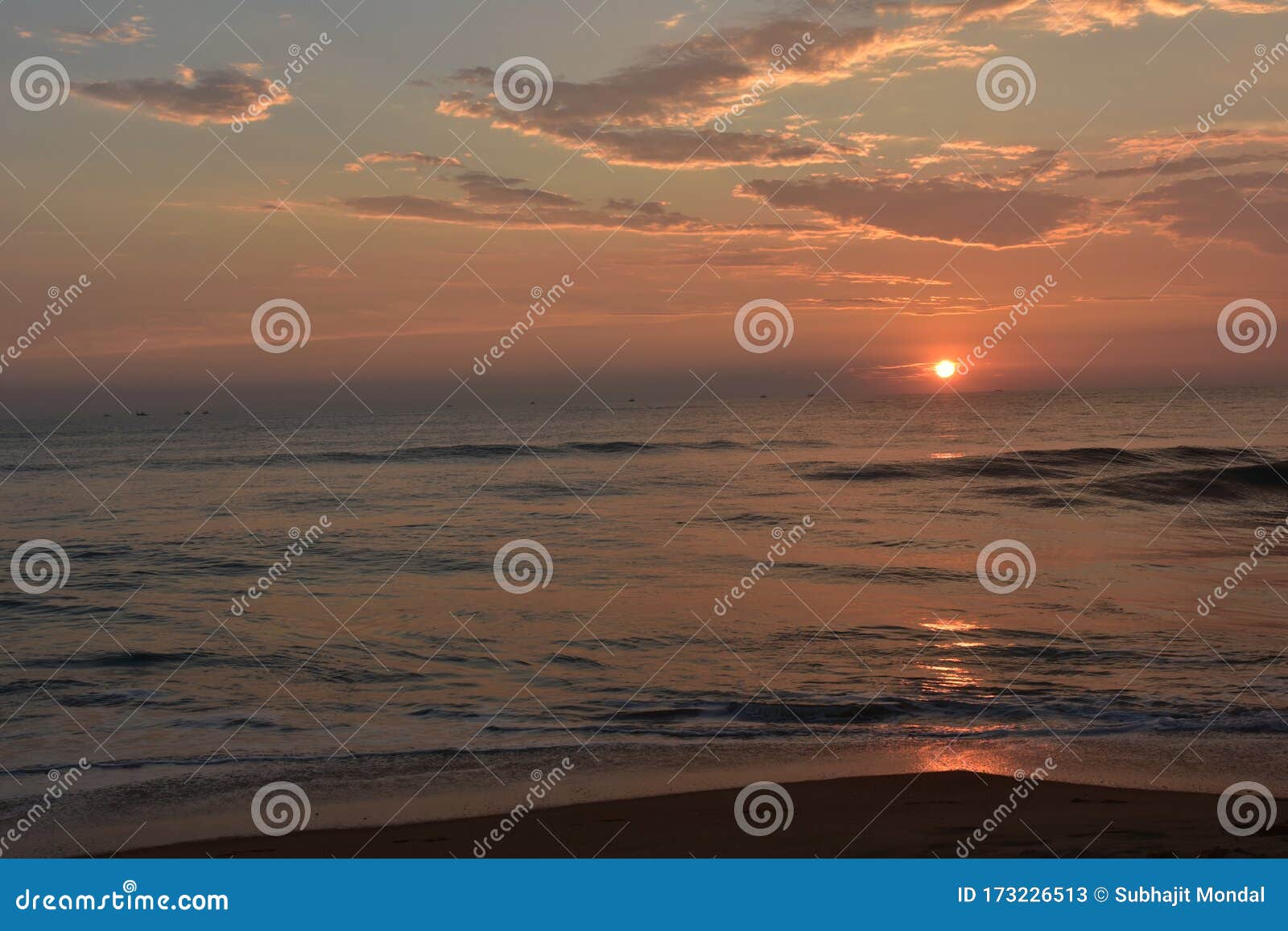 Sun Sets in the Ocean with Beautiful Sky Stock Image - Image of serene ...