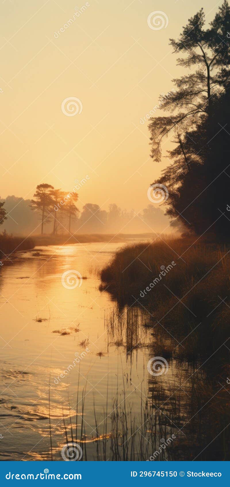 Misty Landscape A Photorealistic Evening Glow In Dutch Countryside