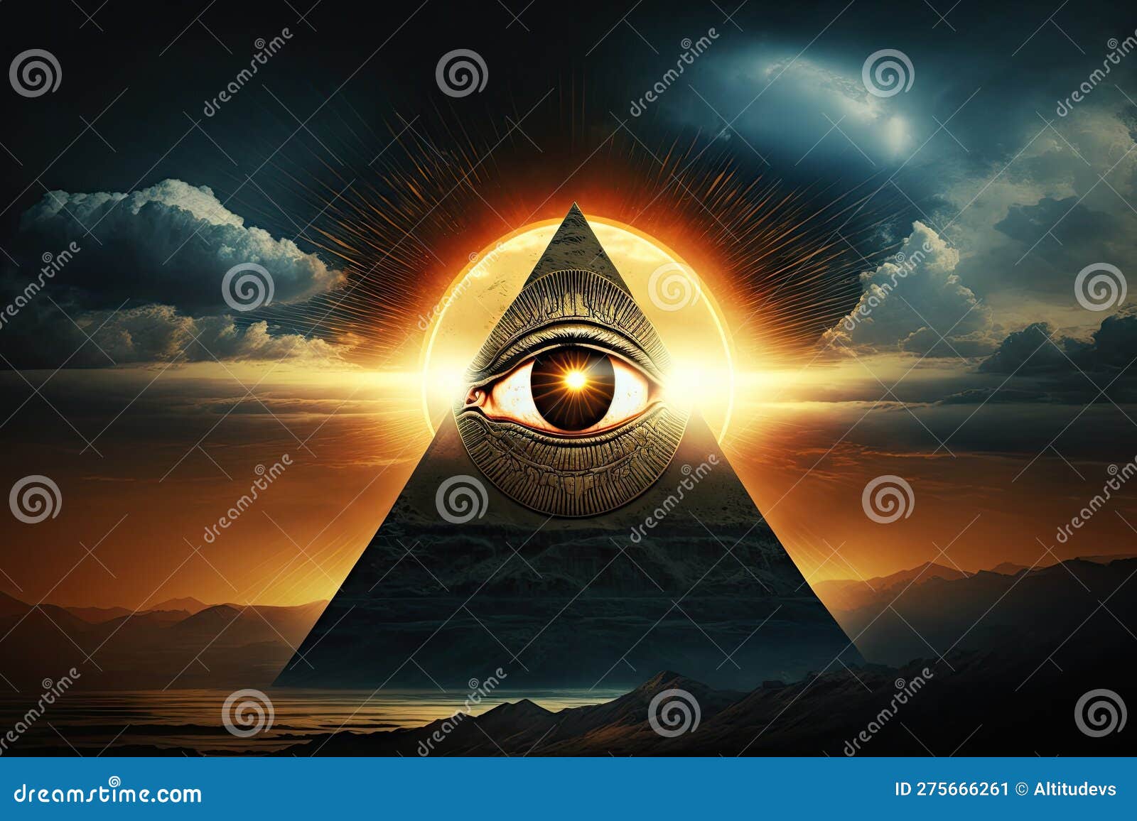 Sun Setting Behind the All-seeing Eye, with Rays of Light Shining ...