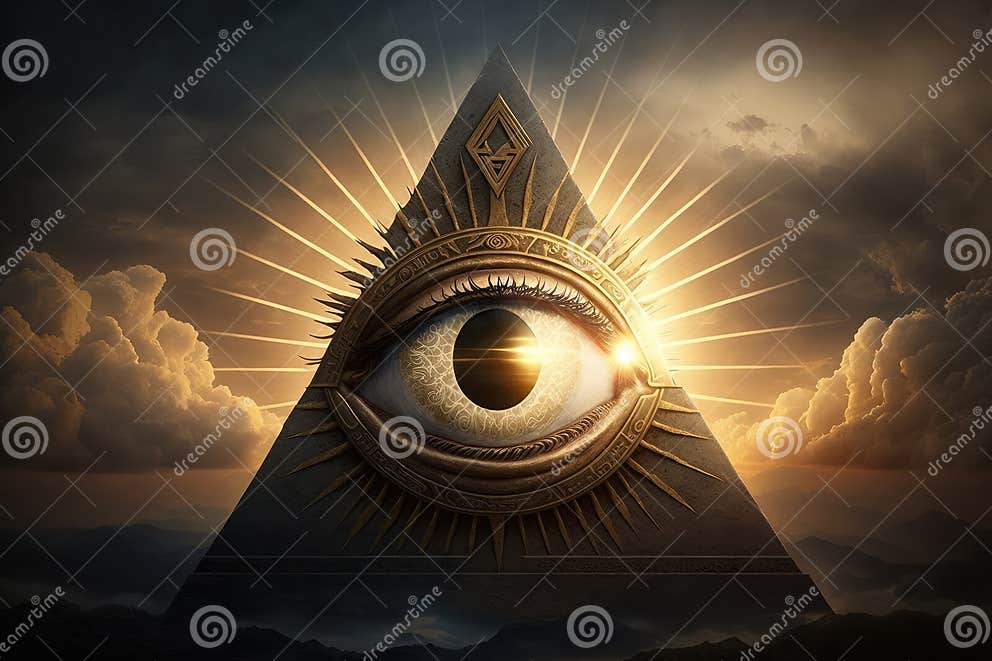 Sun Setting Behind the All-seeing Eye, with Rays of Light Shining ...