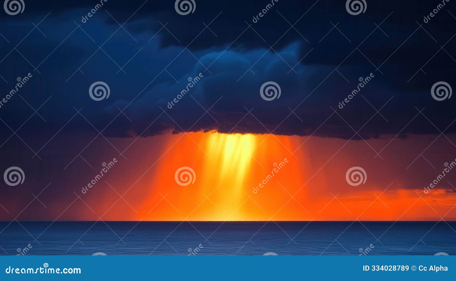 Sun Setting Behind a Line of Thunderstorms on the Horizon, Dramatic ...