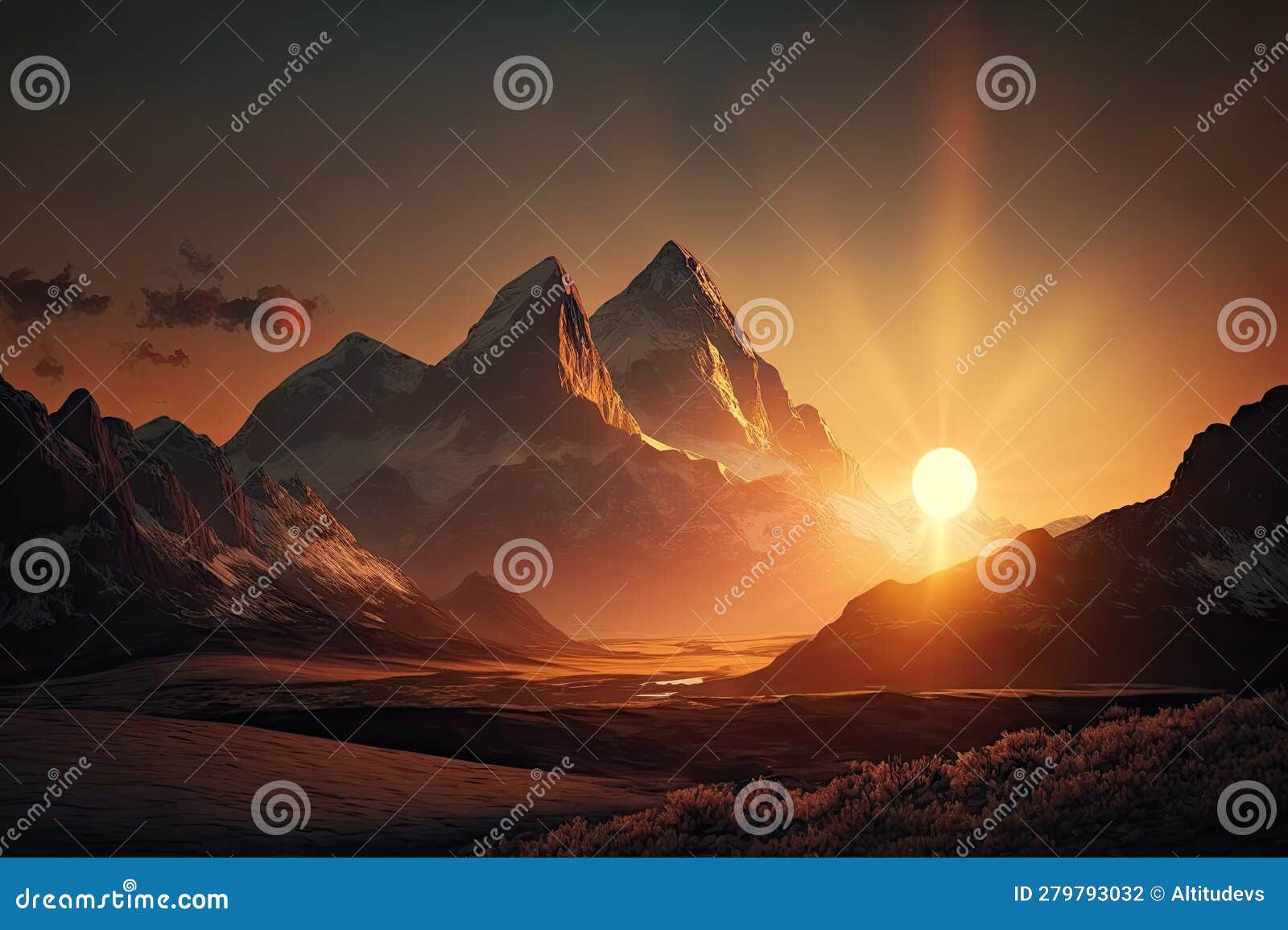 Sun Setting Behind Mountain Range, Casting Its Last Rays of the Day ...