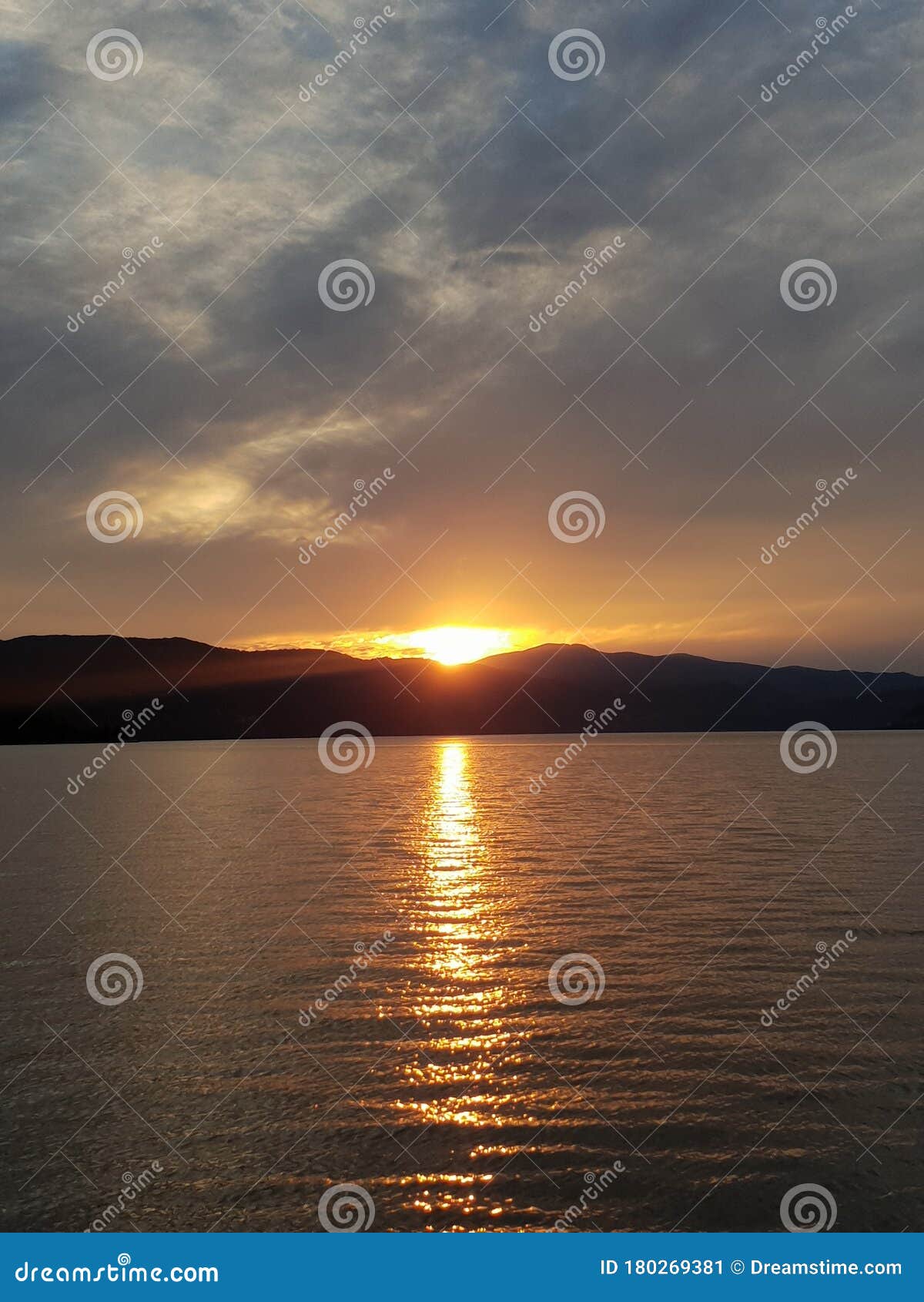 Sun Setting Behind the Mountains Stock Image - Image of river ...