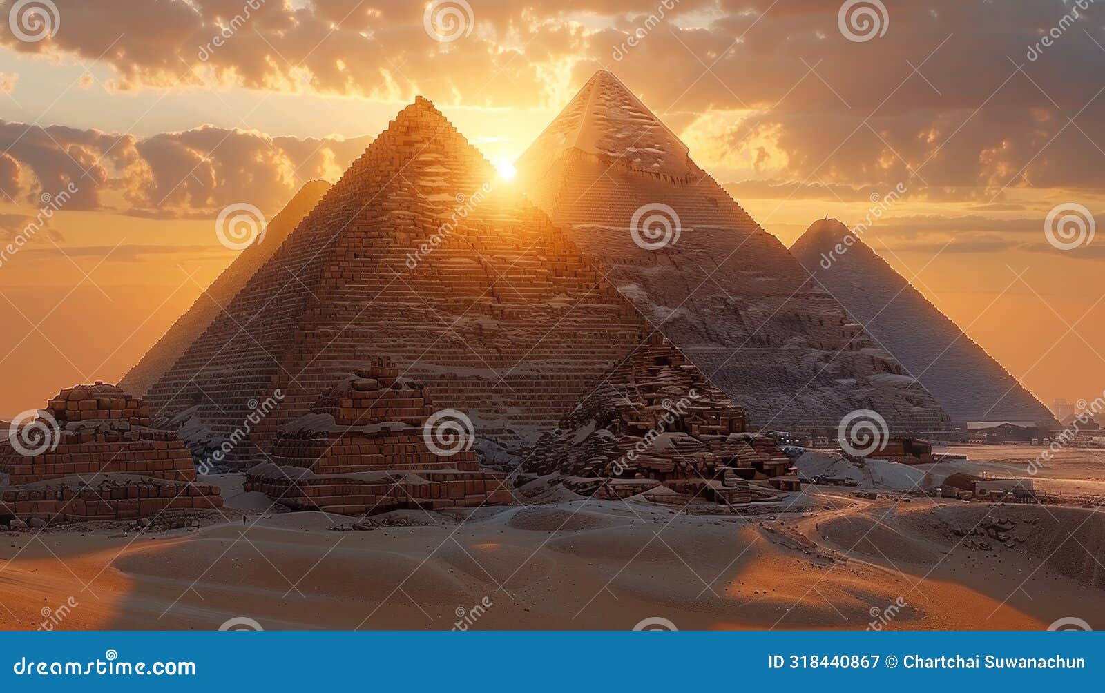 The Sun is Setting Behind the Pyramids of Egypt by AI Generated Image ...
