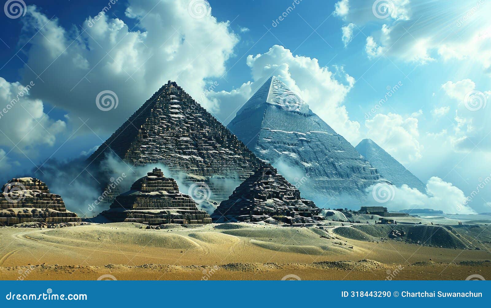 The Sun is Setting Behind the Pyramids of Egypt by AI Generated Image ...