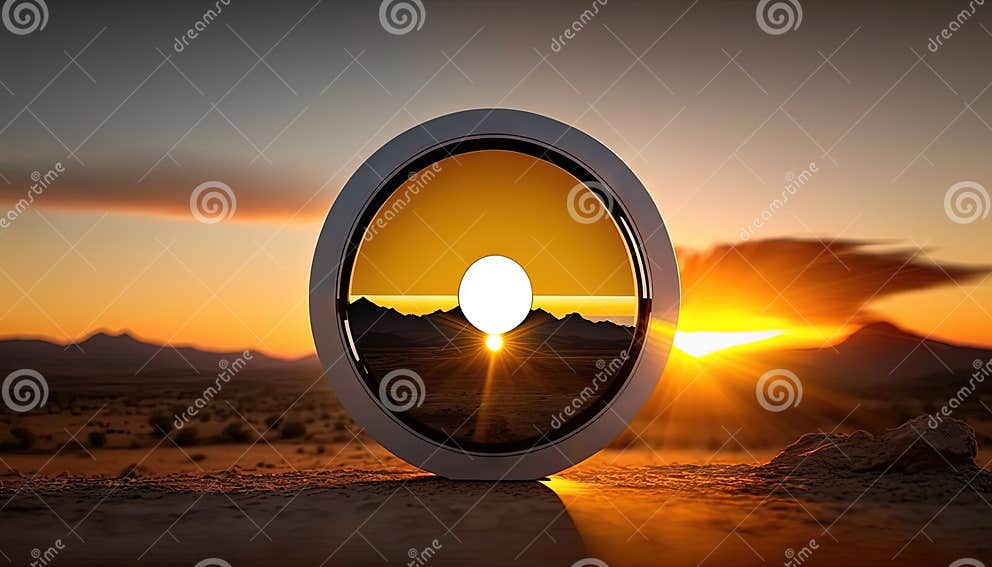The Sun is Setting Behind a Round Object in the Desert. Generative Ai ...