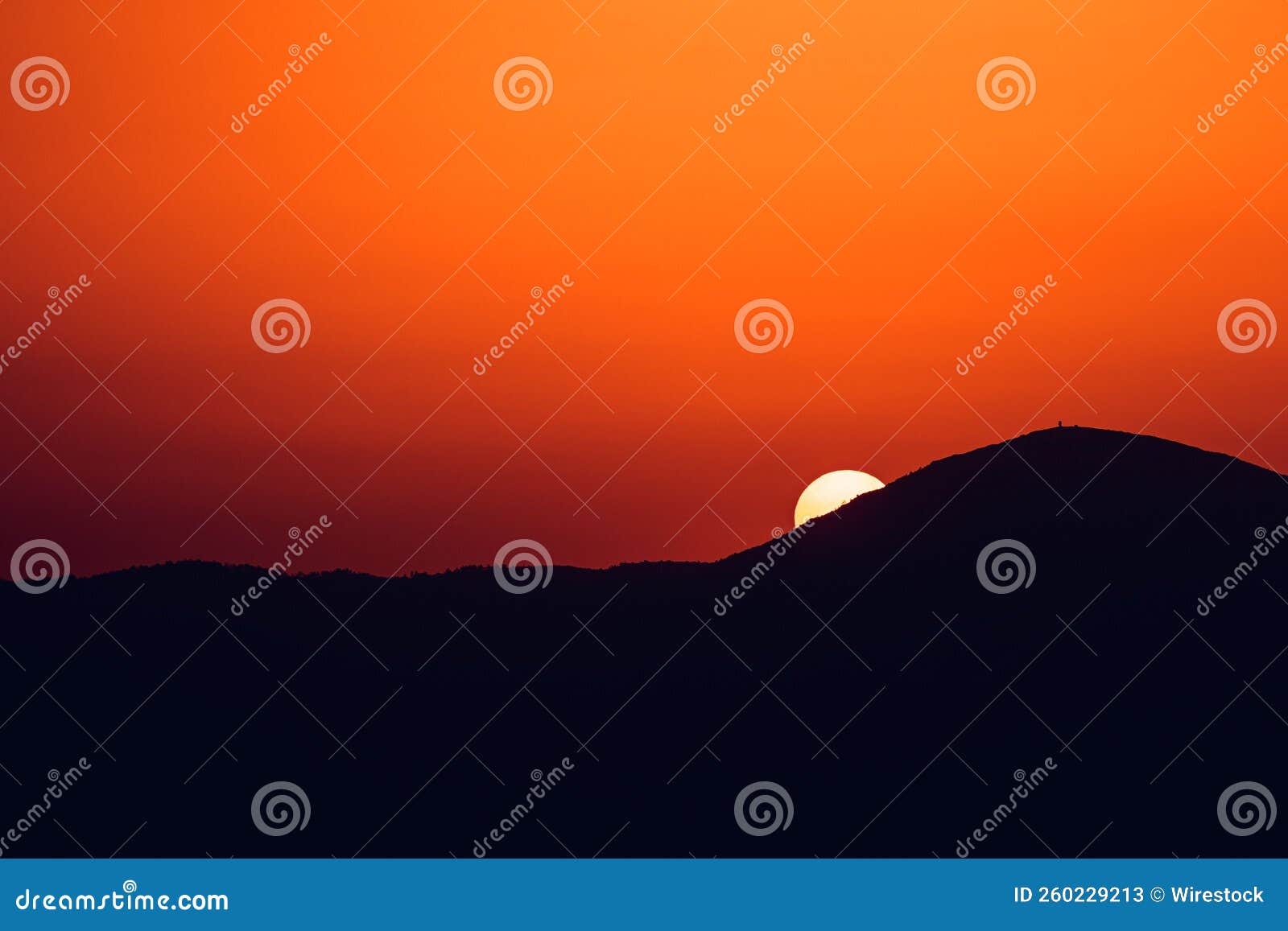 Sun Setting Behind a Silhouette Mountain in , Athens, Greece Stock ...