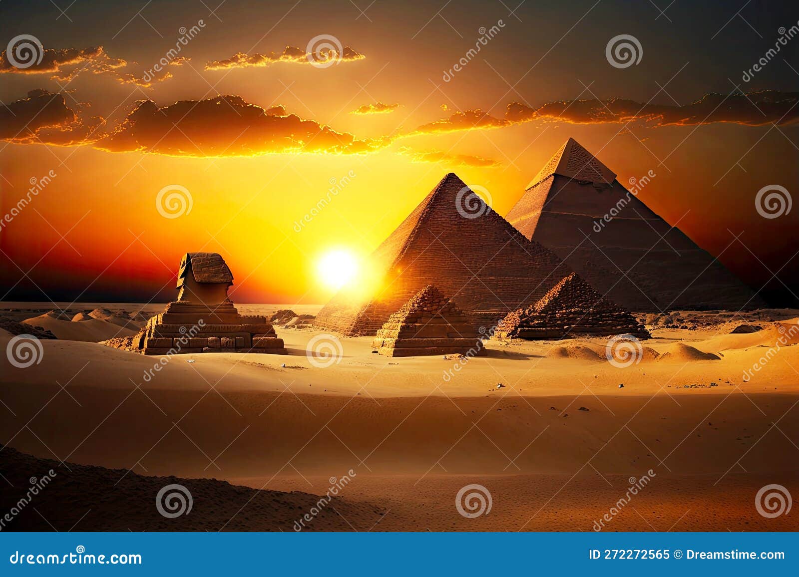 Sun Setting Behind Tall Ancient Egyptian Pyramids Stock Illustration ...