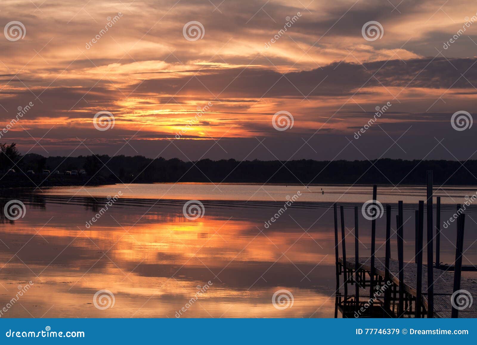 Sun Setting Clouds Colorful Stock Image - Image of lake, pier: 77746379