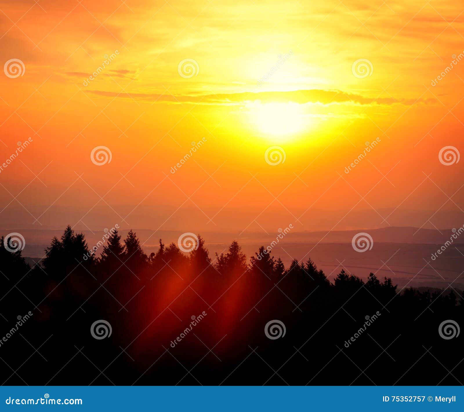 Sun setting down stock image. Image of warm, black, landscape - 75352757