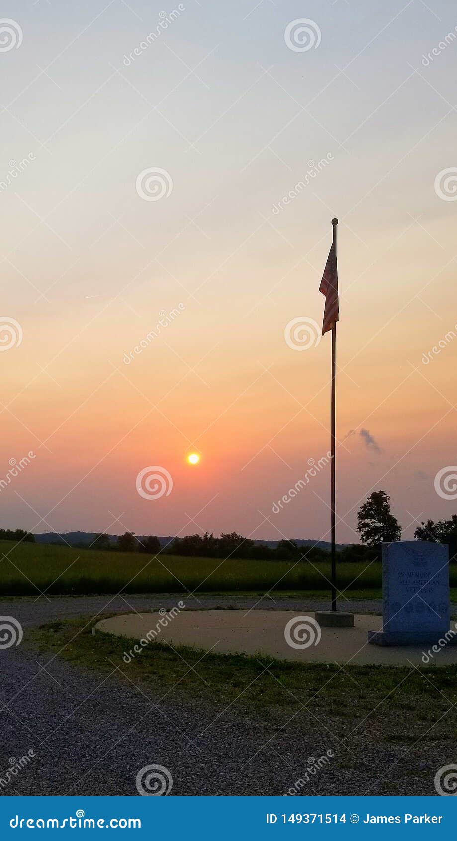 Sun Setting on the Flag Pole Editorial Stock Image - Image of american ...