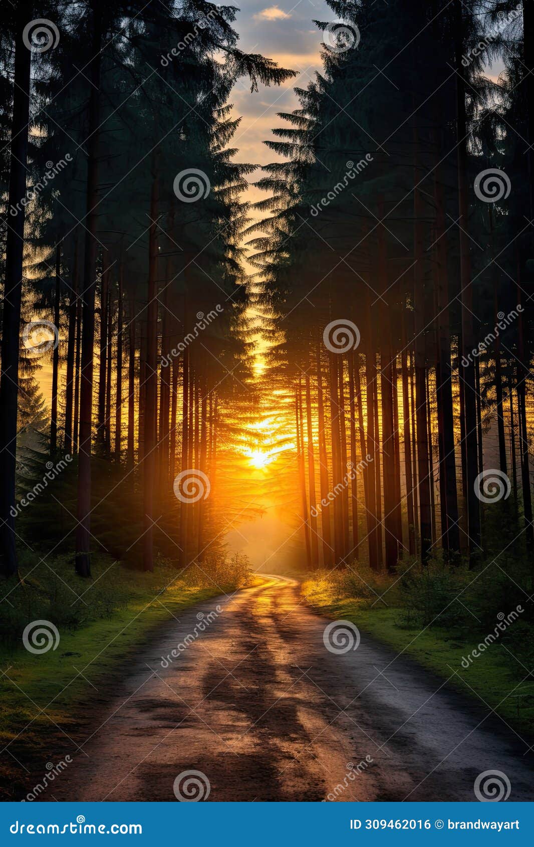 Sun Setting in Forest stock illustration. Illustration of scene - 309462016