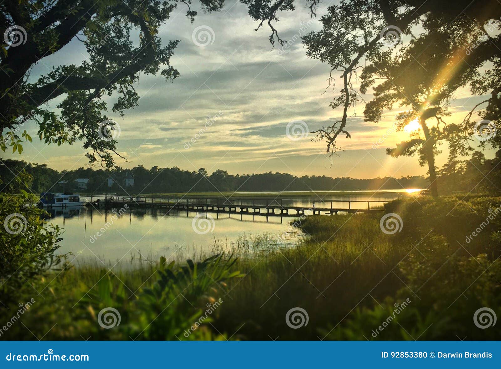 Sun Setting on the Marsh stock photo. Image of idyllic - 92853380