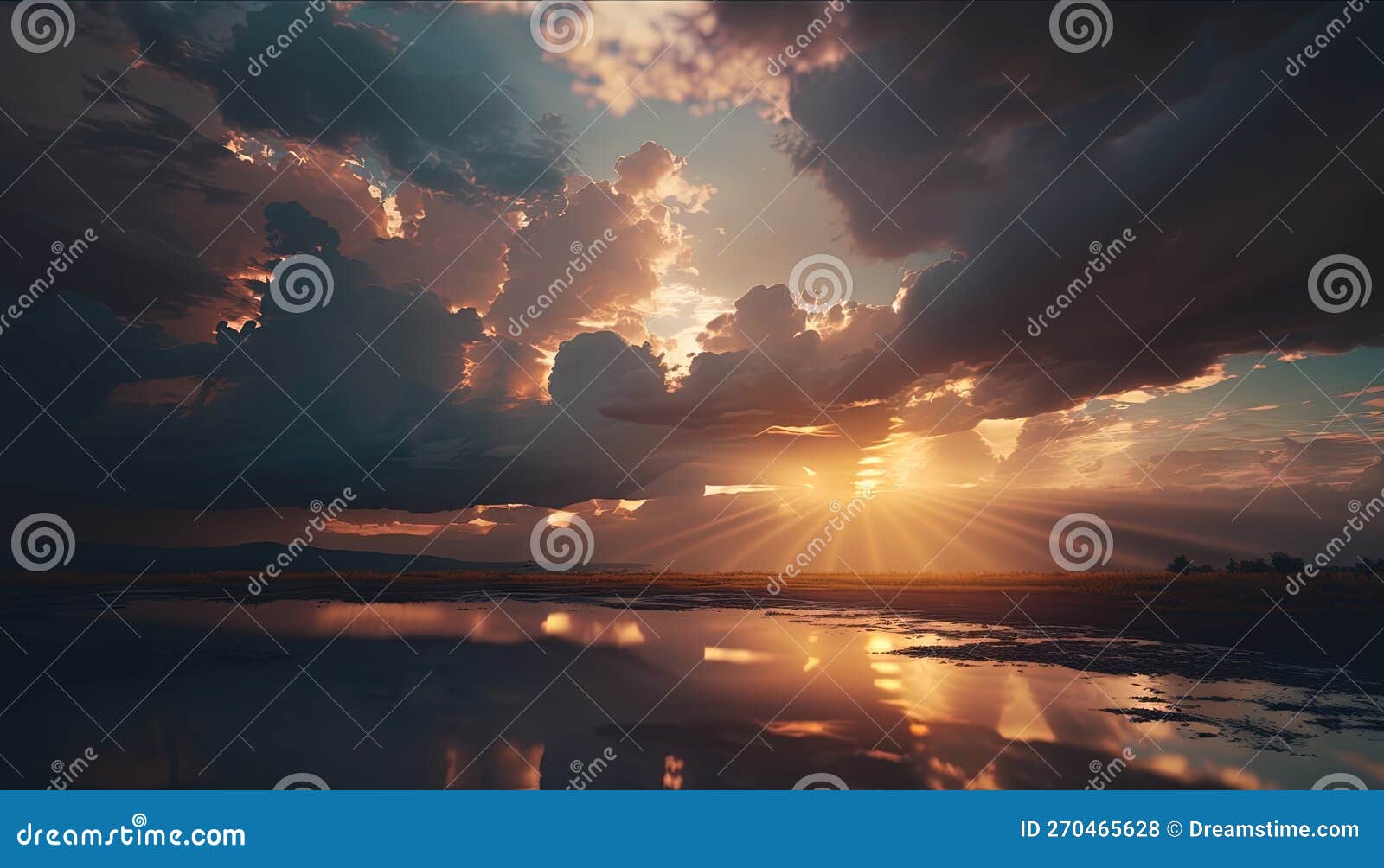 The Sun is Setting Over a Body of Water with Clouds in the Sky and ...