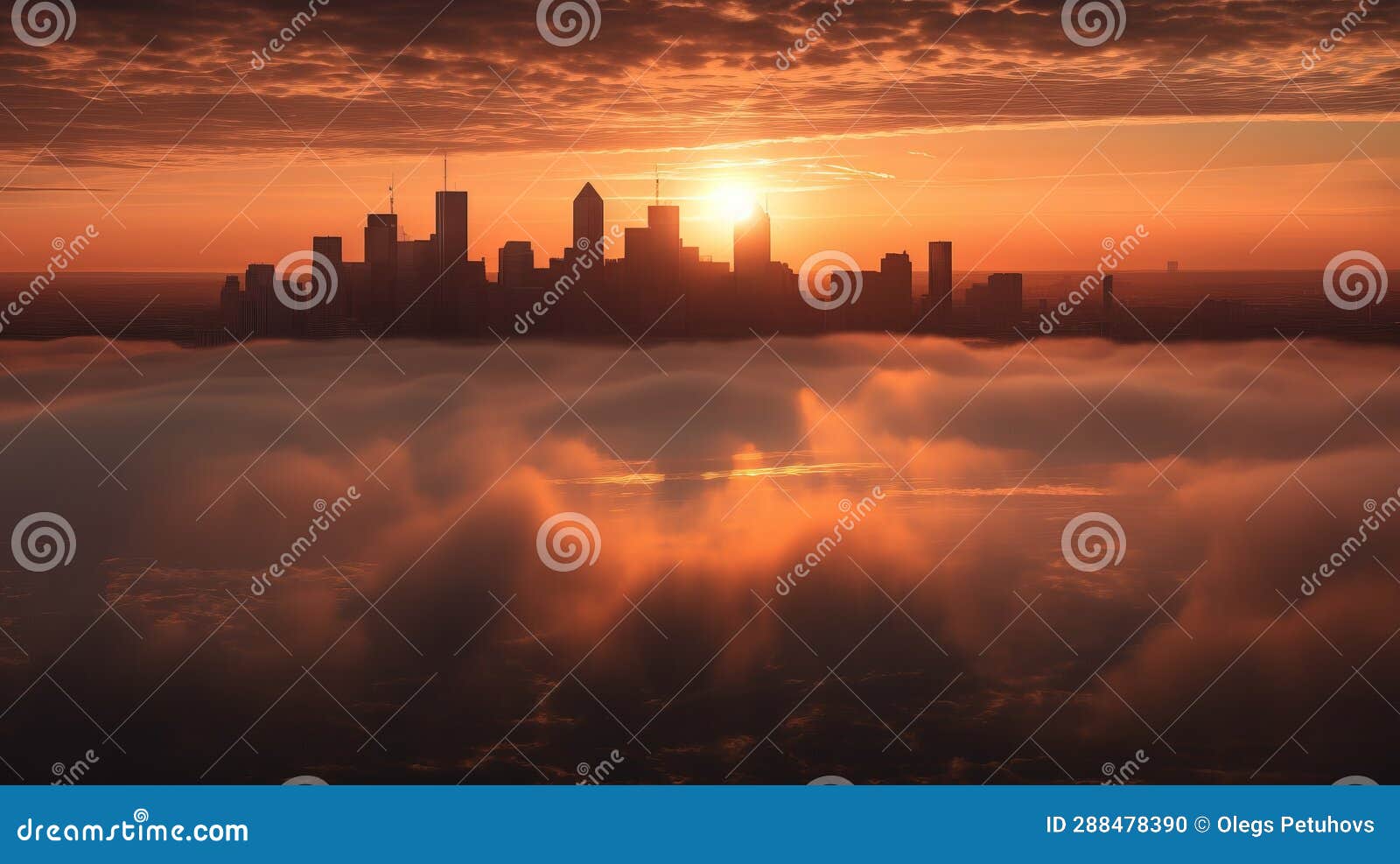 The Sun is Setting Over a City in the Distance with Clouds in the ...