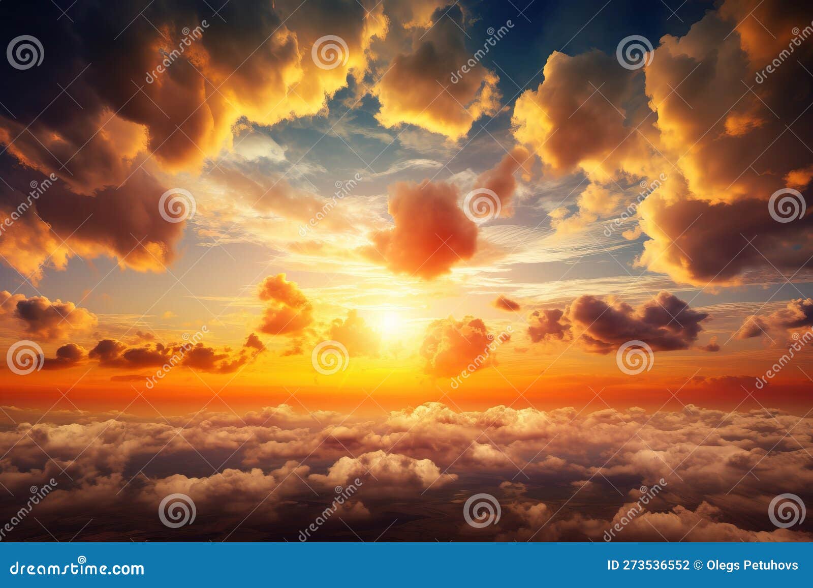 The Sun is Setting Over the Clouds in the Sky Over the Ocean of Clouds ...