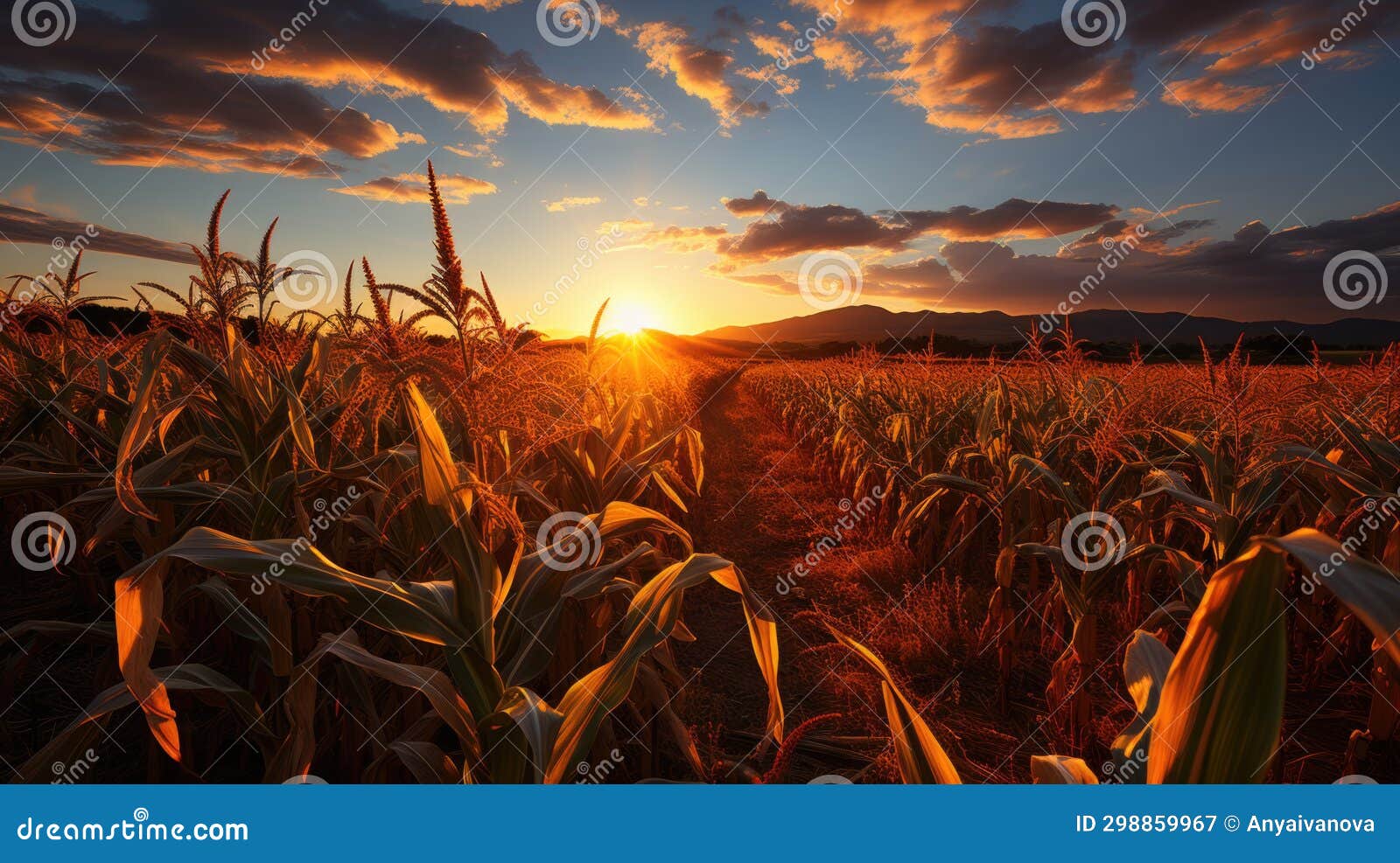 The Sun is Setting Over a Corn Field Stock Image - Image of plant ...