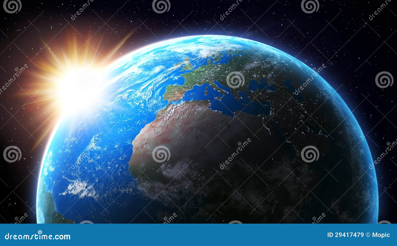 Sun setting over Earth stock illustration. Illustration of dark - 29417479