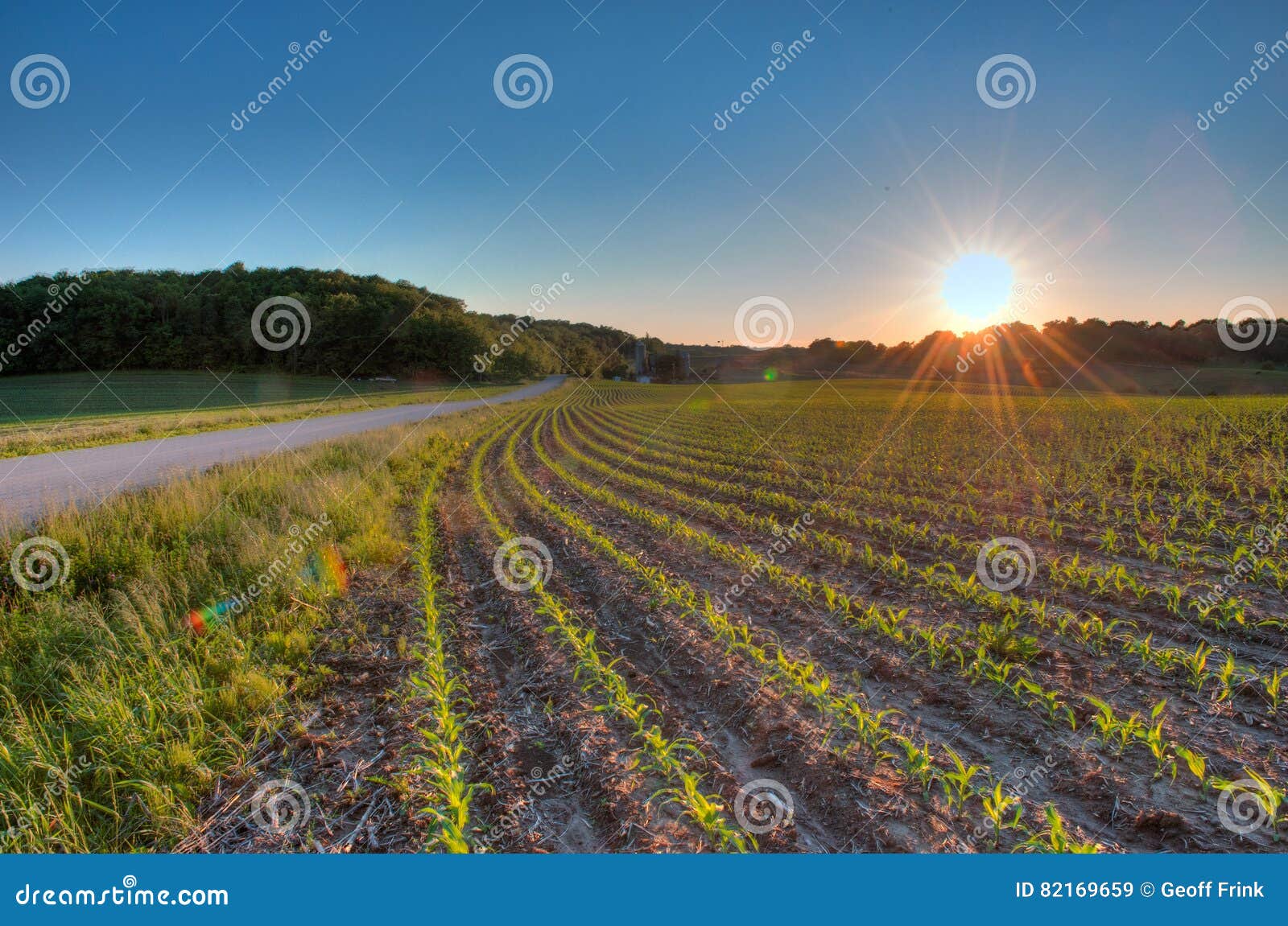 Sun Setting Over Farm Field Stock Image - Image of twilight, farm: 82169659