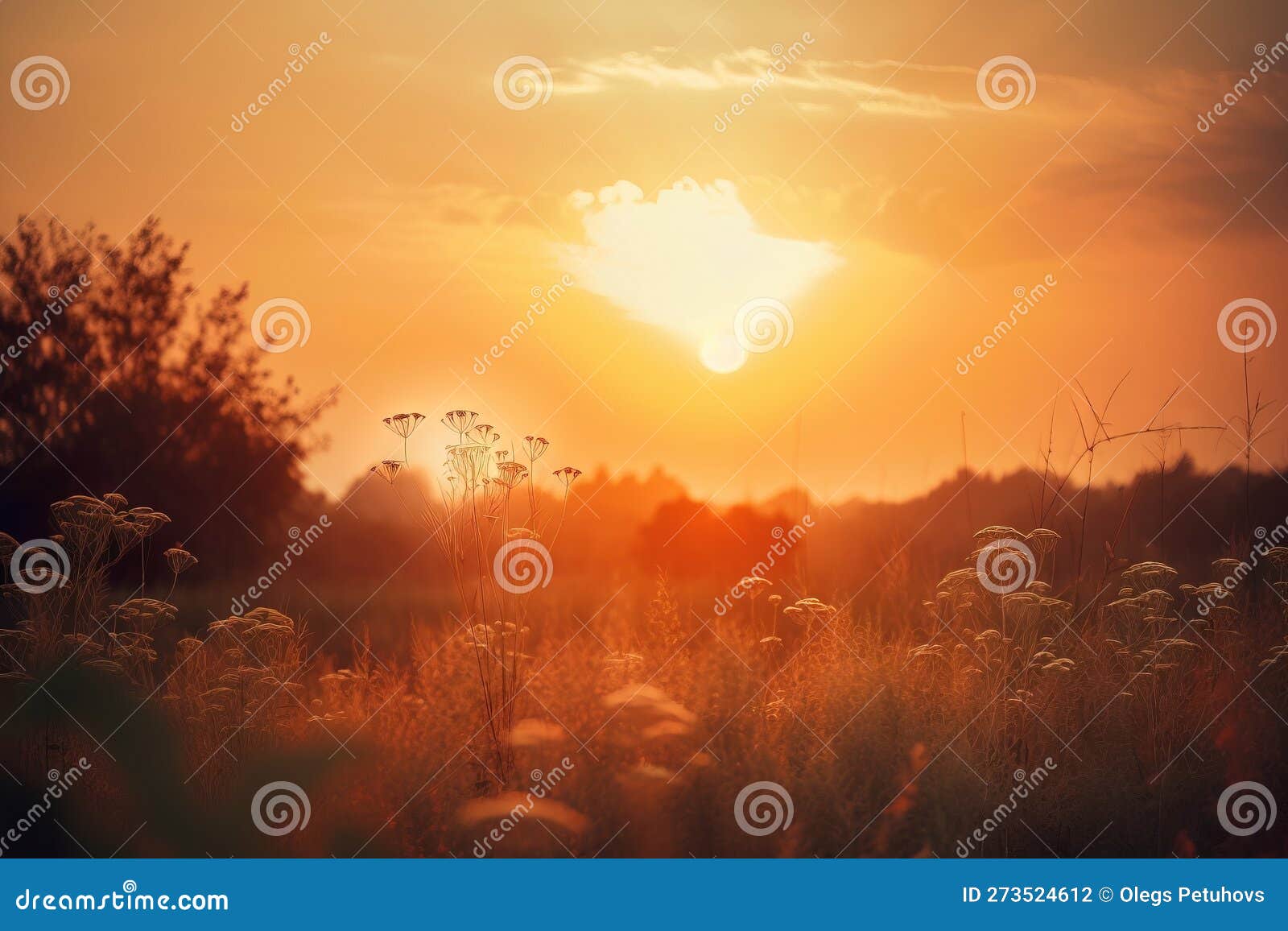 The Sun is Setting Over a Field of Tall Grass and Weeds in the ...
