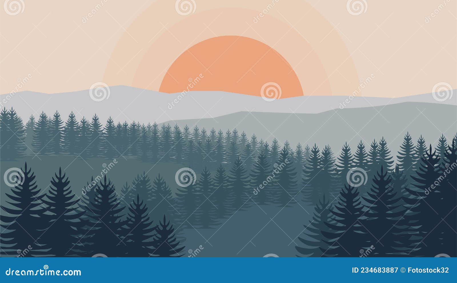 The Sun is Setting Over the Forest Stock Vector - Illustration of ...
