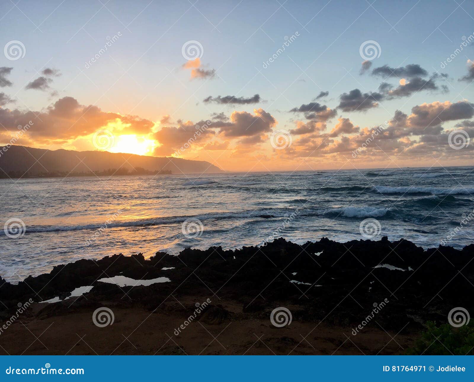 Sun Setting Over Hawaii Coastline Stock Image - Image of hawaiian, lava ...