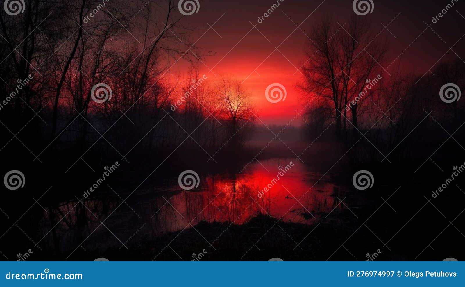 The Sun is Setting Over a Lake with Trees in the Background Stock ...