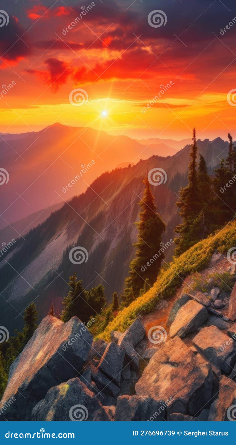 The Sun is Setting Over a Mountain Range. AI Generative Image. Stock ...