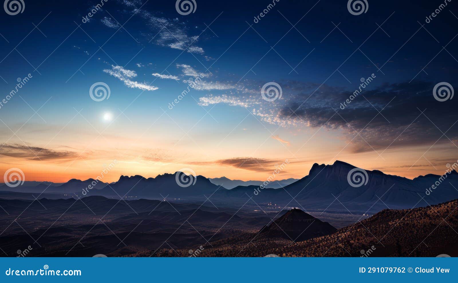 The Sun is Setting Over a Mountain Range Stock Illustration ...