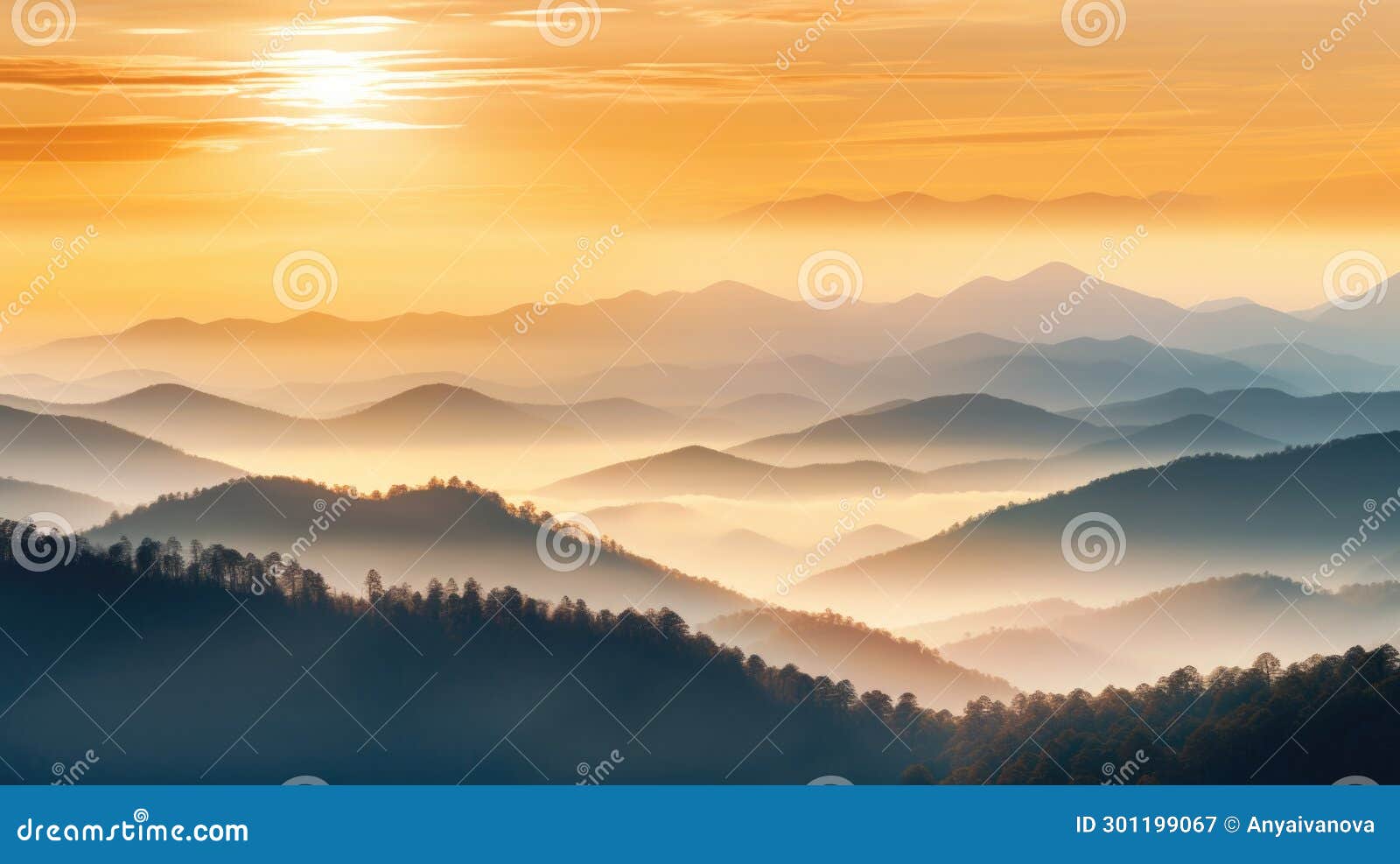The Sun is Setting Over a Mountain Range, Misty Mountains on a Sunset ...